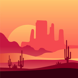 Flat cartoon desert sunset landscape background Vector Image
