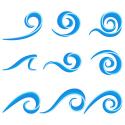 Set monochrome glyph waves with volume effect Vector Image