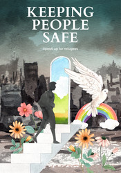 Postcard template with hope refugees safe Vector Image