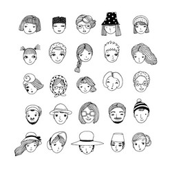 Different faces hand drawing isolated objects Vector Image