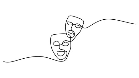 Theater mask one line drawing opera event symbols Vector Image
