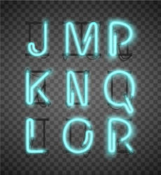 Neon alphabet retro letters on brick wall Vector Image