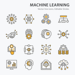 Machine learning icon set in line style Royalty Free Vector