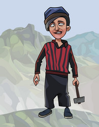 Cartoon man stands with a hammer in his hand Vector Image