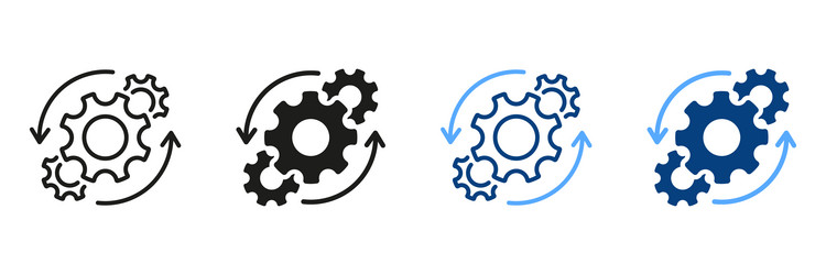 Cog wheel in process line and silhouette icon set Vector Image