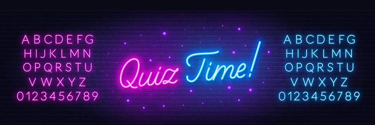 Neon lettering quiz on a brick wall background Vector Image