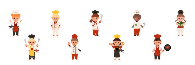 Little children chef character in toque Royalty Free Vector