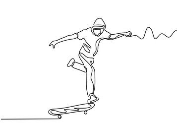 One continuous drawn line skateboard drawn Vector Image