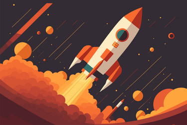 Rocket flying in space start up business concept Vector Image