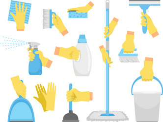 Detergent tools in hands hand hold cleaning Vector Image
