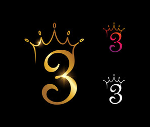 Golden luxury crown monogram number 3 Royalty Free Vector