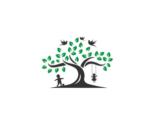 Child academy kids tree logo design Royalty Free Vector