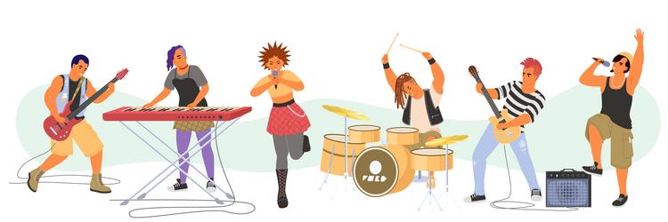 Rock band cartoon characters singing song playing Vector Image