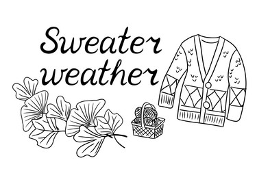 Black and white doodle hand drawn autumn lettering