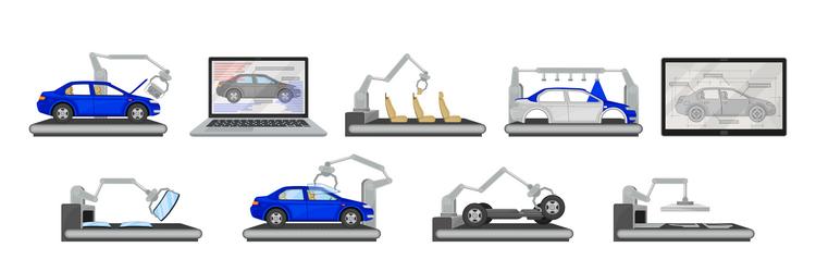 Car production and assembly line process Vector Image
