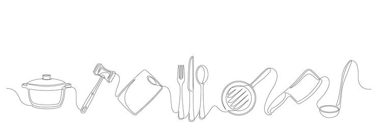 Set of continuous one line drawing a kitchen Vector Image