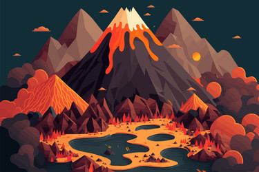 Volcanic eruption flat landscape with volcano Vector Image