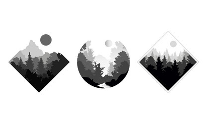 Set of monochrome landscapes in geometric shapes Vector Image