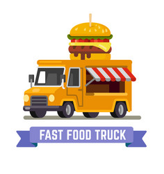 Street food truck van fast food delivery fast Vector Image
