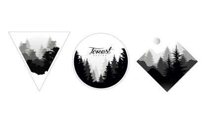Set of monochrome landscapes in geometric shapes Vector Image