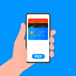 Hand holds phone with contactless payment methods Vector Image