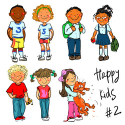 Happy kids faces hand drawn clip-art Royalty Free Vector