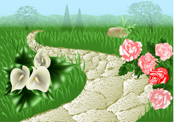 Spring landscape background with path Royalty Free Vector