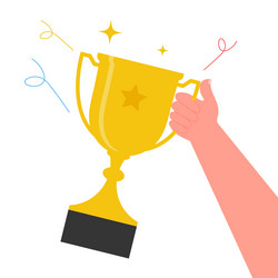 Hand hold golden champion cup Royalty Free Vector Image