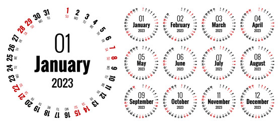 Round calendar planner for 2023 template Vector Image