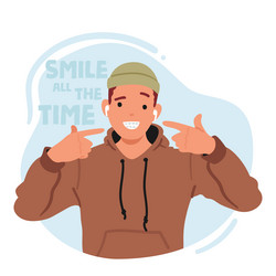 Happy male character with braces confidently poses