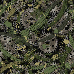 Camo khaki gray pattern with gears paint splatter Vector Image