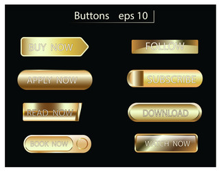 Gold icon golden web buttons set Royalty Free Vector Image