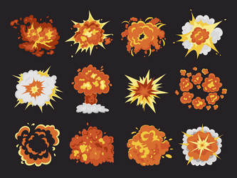 White cartoon bomb explosion set Royalty Free Vector Image