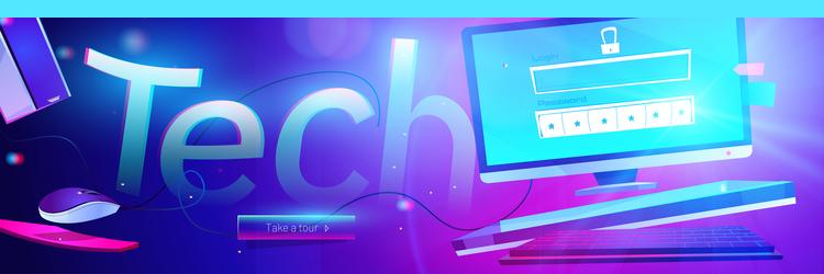 Tech banner of desktop computer Royalty Free Vector Image