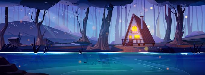 Fantasy night forest cartoon background Royalty Free Vector