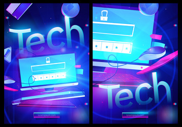 Tech banner of desktop computer Royalty Free Vector Image