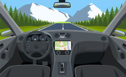 Inside car driver view with rudder dashboard Vector Image