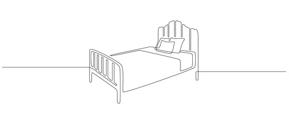 Continuous one line drawing of double bed Vector Image