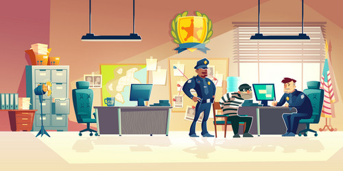 Cartoon police officer with a prisoner Royalty Free Vector