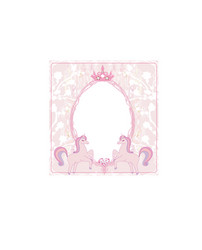 Decorative girlish pink frame with unicorns Vector Image