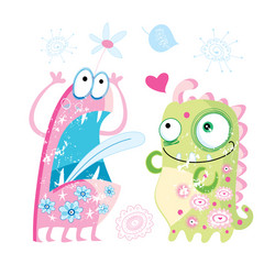Cute monsters in a space-themed frame Royalty Free Vector