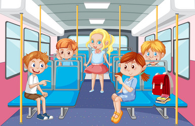 Inside bus with people cartoon Royalty Free Vector Image