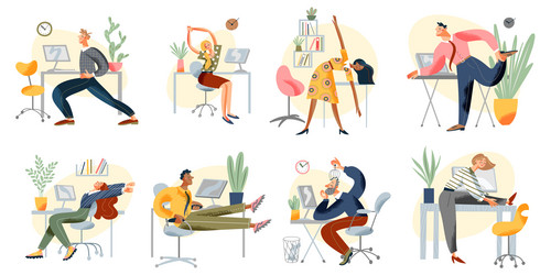 Office employees exercise at work stretch desk Vector Image
