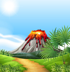 Nature scene with volcano eruption Royalty Free Vector Image