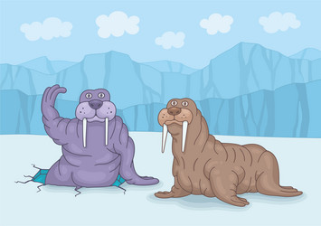 Cartoon arctics animals on ice floe Royalty Free Vector