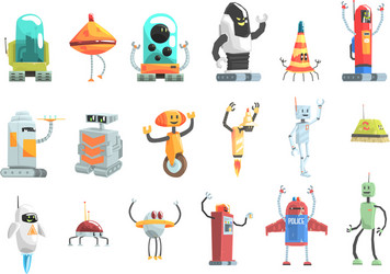 Set of different cartoon robots Royalty Free Vector Image