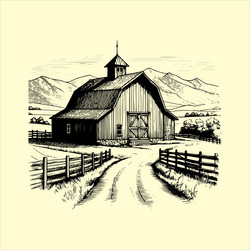 Hand-drawn farm and ranch landscape Royalty Free Vector