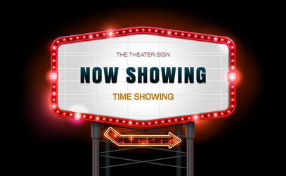 Now open glowing neon and bulb sign cinema movie Vector Image