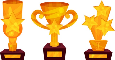 Golden trophy cups and award of different shape Vector Image