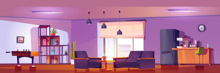 Party in evening office break room with kitchen Vector Image